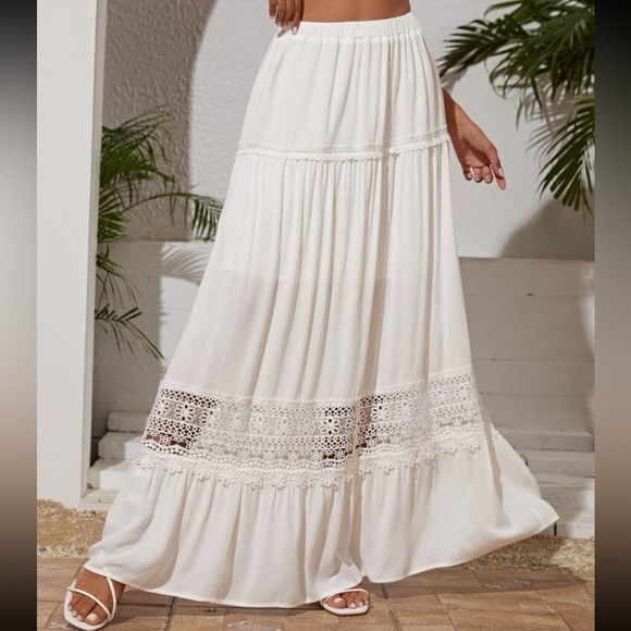 Skirts | Boho White Sheer Mesh Lace Panel | Poshmark